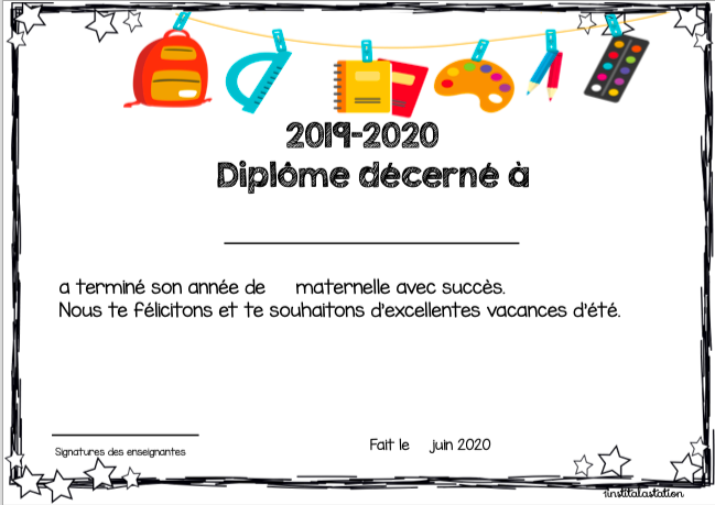 Diplôme de fin d’année pour les maternelles – 1institalastation