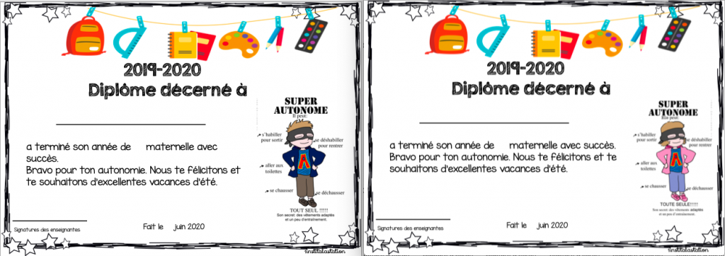 Diplôme de fin d’année pour les maternelles – 1institalastation